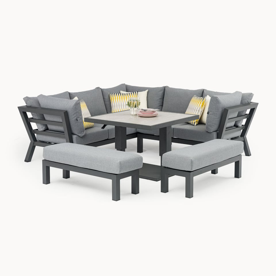 Emerson Compact Corner Aluminium Dining Set - 2 Benches & Adjustable ...