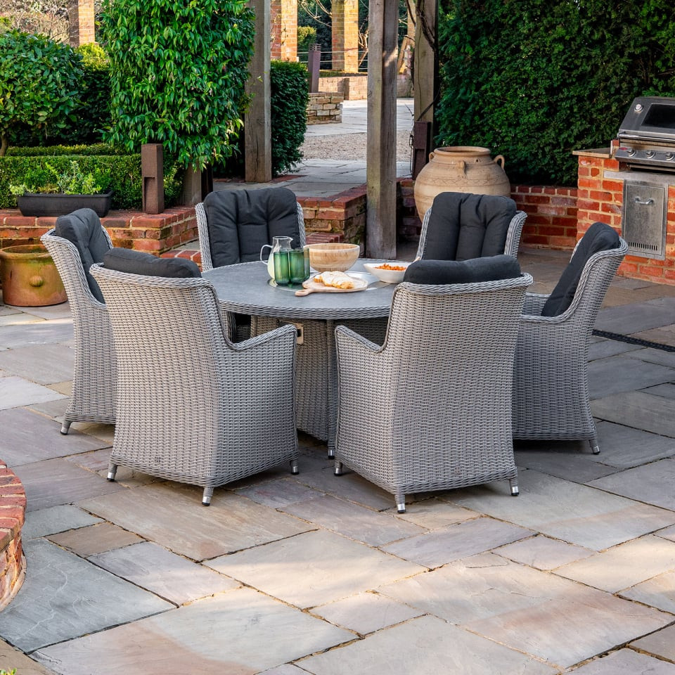 Talia 6-Seat Rattan Dining Set with Fire Pit Table