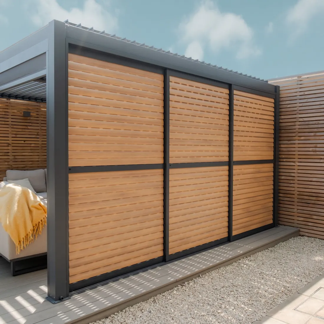Como Pergola Wood-Effect Sliding Louvre Panel Door by Maze