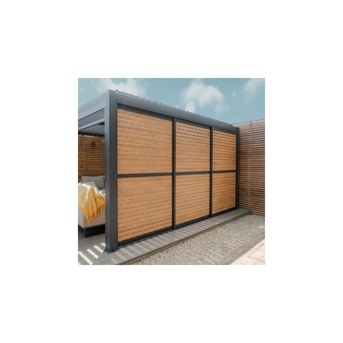 Como Pergola Wood-Effect Sliding Louvre Panel Door by Maze