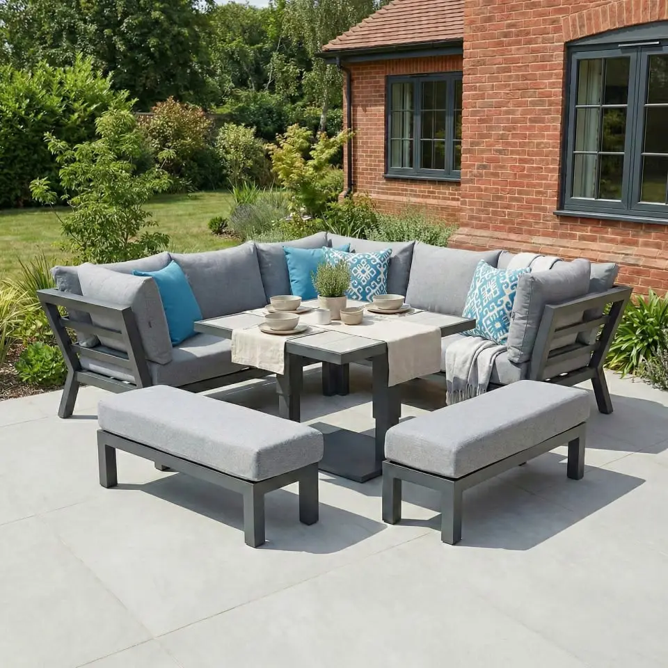 Emerson Compact Corner Aluminium Dining Set - 2 Benches & Adjustable ...